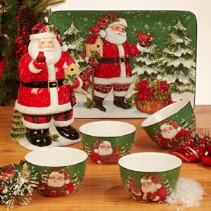 Certified International Christmas Lodge Santa Rectangular Platter, 16" X 12"