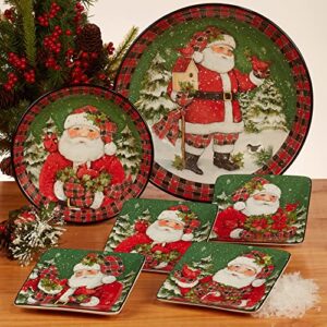 Certified International Christmas Lodge Santa Rectangular Platter, 16" X 12"