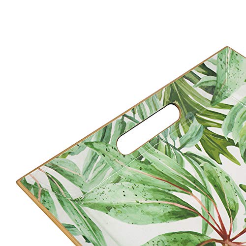 A & B Home Decorative Breakfast Tray Green Leaf Print Rectangular Serving Tray with Handles Food Safe Plastic 11.80" x 1.4" x 18"