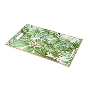 A & B Home Decorative Breakfast Tray Green Leaf Print Rectangular Serving Tray with Handles Food Safe Plastic 11.80" x 1.4" x 18"