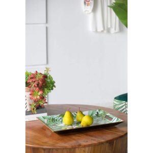 A & B Home Decorative Breakfast Tray Green Leaf Print Rectangular Serving Tray with Handles Food Safe Plastic 11.80" x 1.4" x 18"