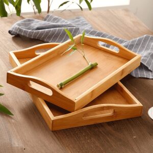 WINIAER Trays for Eating, 2 Pack Bamboo Serving Tray with Handles, Breakfast Tray for Eating On Bed Food Dinner Parties Restaurants, 2 Size