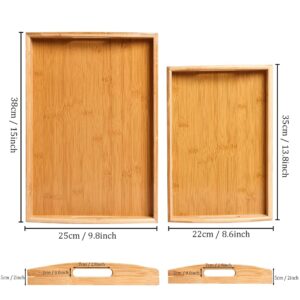 WINIAER Trays for Eating, 2 Pack Bamboo Serving Tray with Handles, Breakfast Tray for Eating On Bed Food Dinner Parties Restaurants, 2 Size