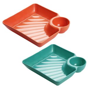 onewangdafa 2 packs plastic dumpling plates sauce compartment square serving plates sauce holder serving platter tray seasoning plate for dumpling dipping