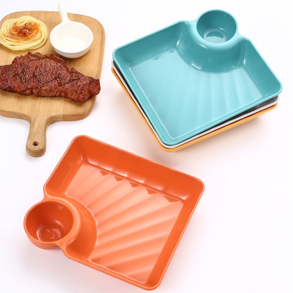 ONEWANGDAFA 2 Packs Plastic Dumpling Plates Sauce Compartment Square Serving Plates Sauce Holder Serving Platter Tray Seasoning Plate for Dumpling Dipping