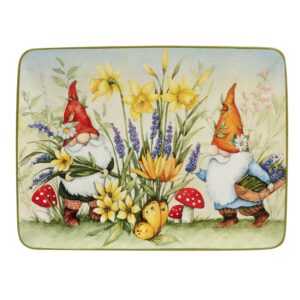 certified international garden gnomes rectangular platter 16" x 12", large, multicolor