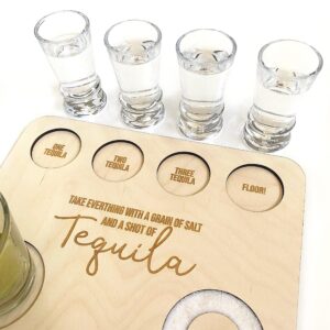 take everything with a grain of salt and a shot of tequila - funny serving platter - shot platter