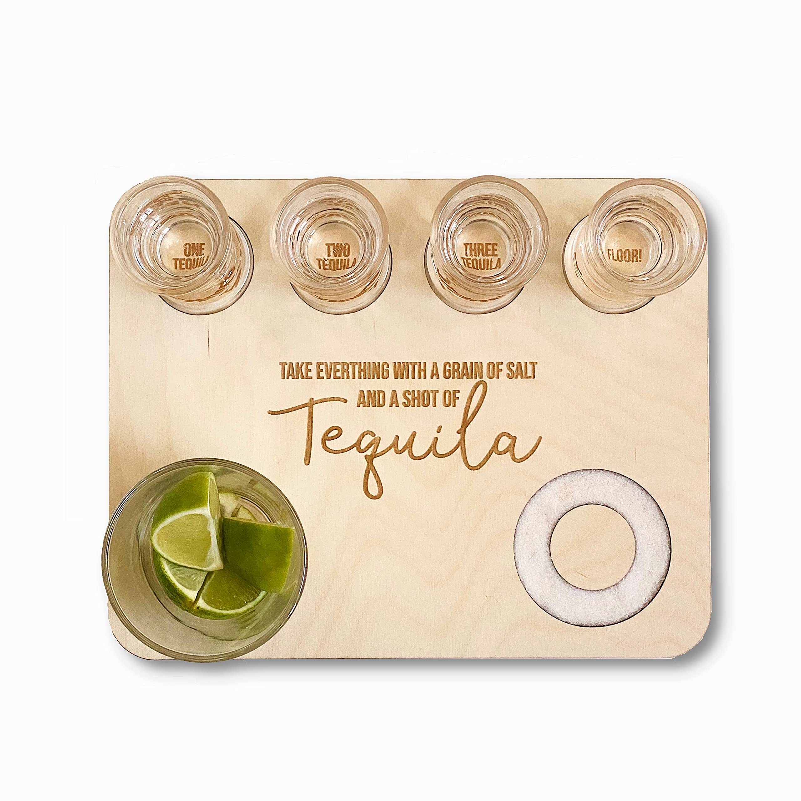 Take Everything with a Grain of Salt and a Shot of Tequila - Funny Serving Platter - Shot Platter