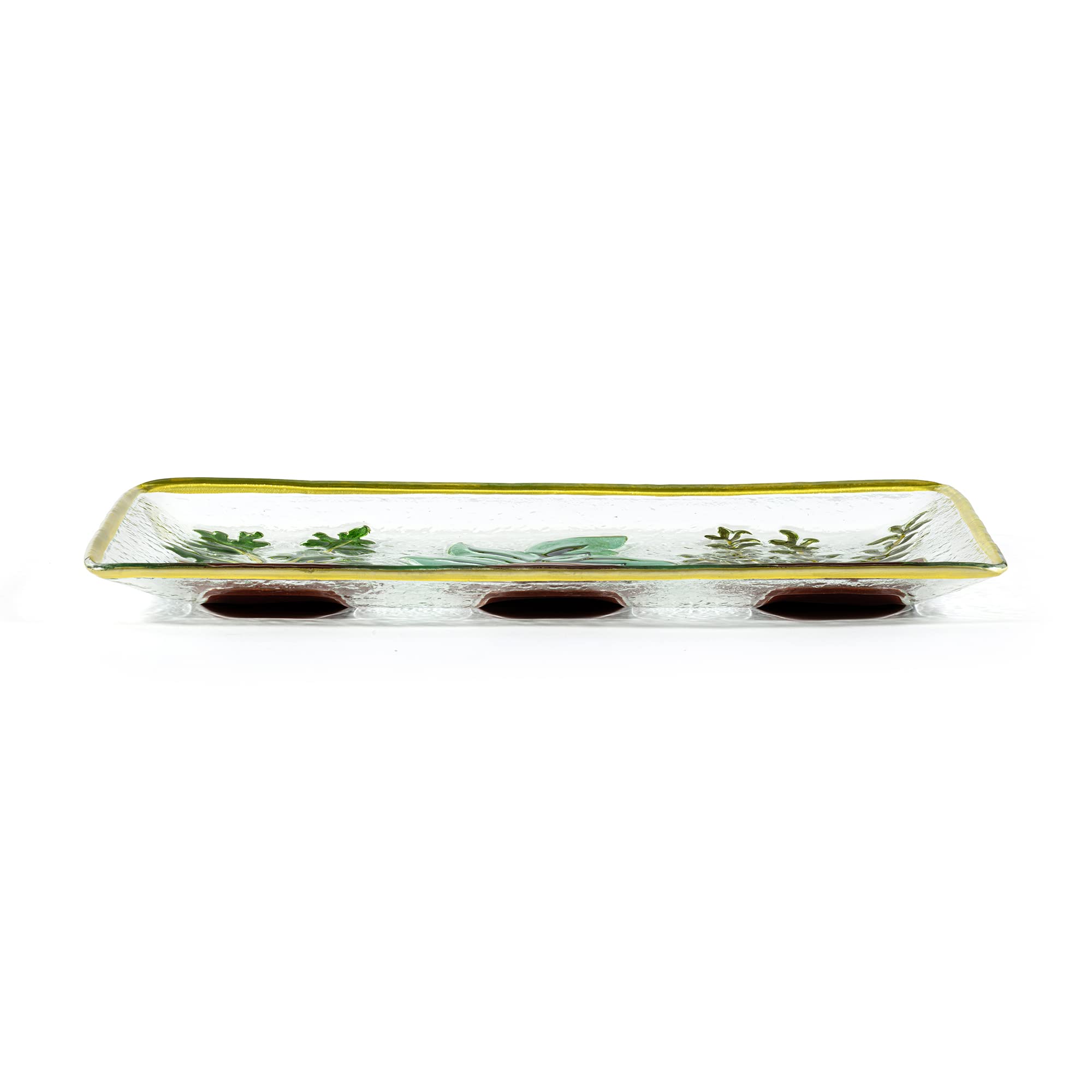 DEMDACO Succulents Green and Brown 15 x 8 Inch Fused Glass Rectangular Serving Plate Platter