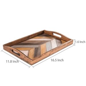 MyGift Rustic Chevron Stripe Pattern Rectangular Wood Breakfast Serving Tray/Decorative Coffee Table Tray with Cutout Handle - 16 x 12-Inch