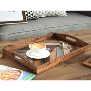 MyGift Rustic Chevron Stripe Pattern Rectangular Wood Breakfast Serving Tray/Decorative Coffee Table Tray with Cutout Handle - 16 x 12-Inch