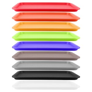 lexinin 9 pcs 16 x 12 inch plastic fast food serving trays, restaurant serving tray set, food serving tray for hotel, 9 colors