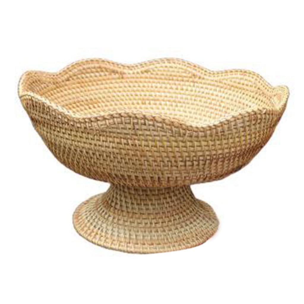 FUKQVOD Simple Fashion Hand-Woven Rattan Tray，Round Brown Natural Decorative Storage Wicker Serving Tray，for Cookies Tea Snacks Fruit Convenience