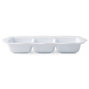 juliska berry & thread melamine 3-section server - whitewash, melamine serving tray - unbreakable, white melamine, decorative embossed melamine serving tray with handles