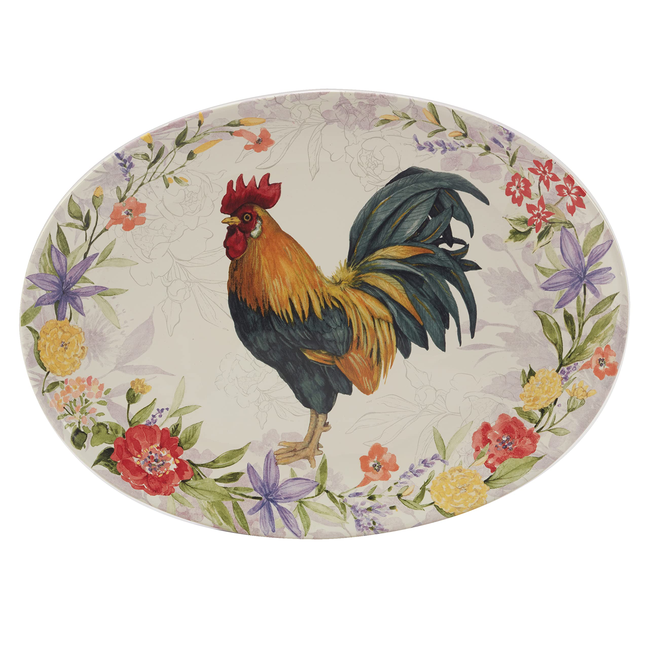 Certified International Floral Rooster Oval Platter 16" x 12", Multicolor