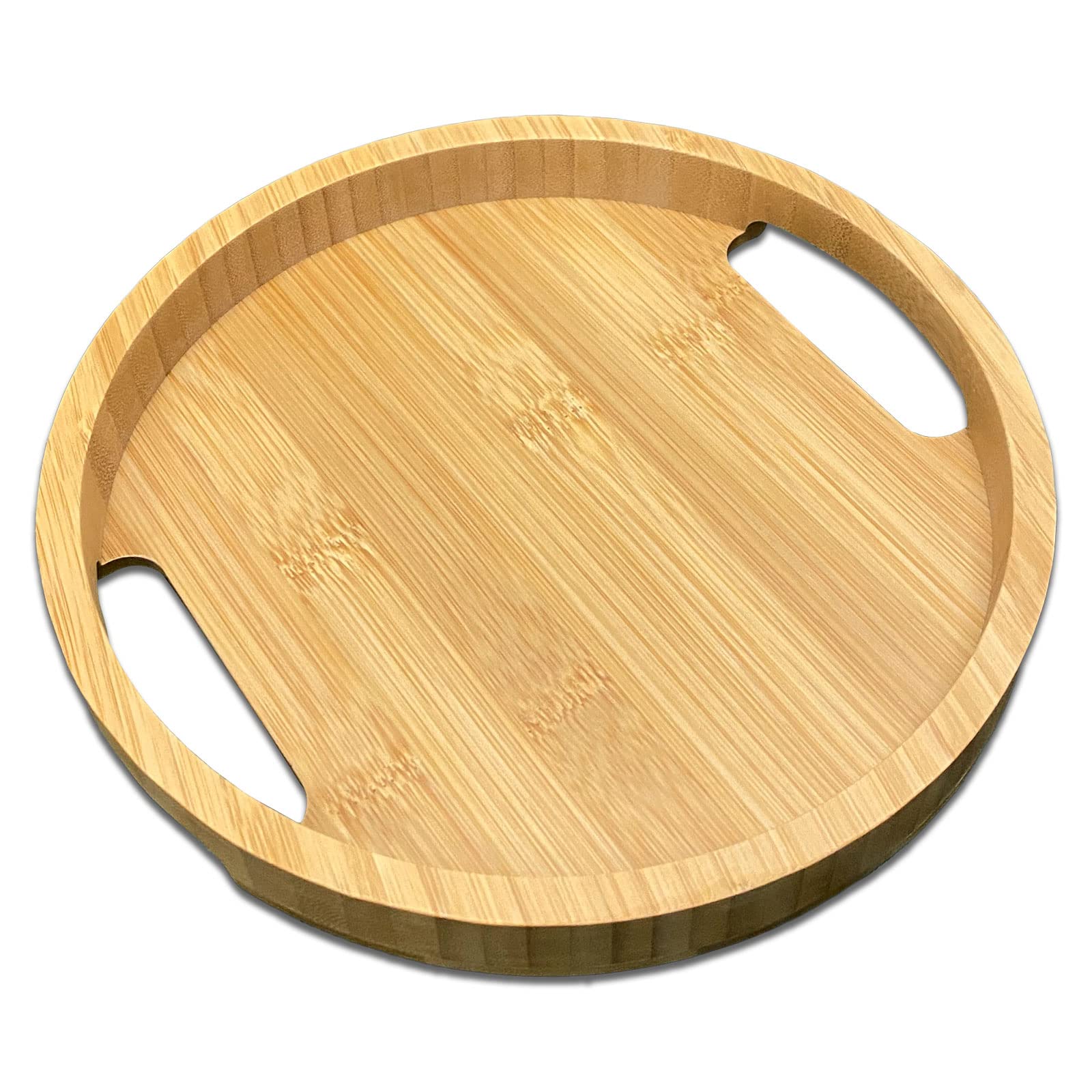 Bam&Boo Natural Bamboo Serving Tray Circular Modern with Handles — Food, Storage, Decor for Breakfast, Parties, Weddings, Picnics — (9”)