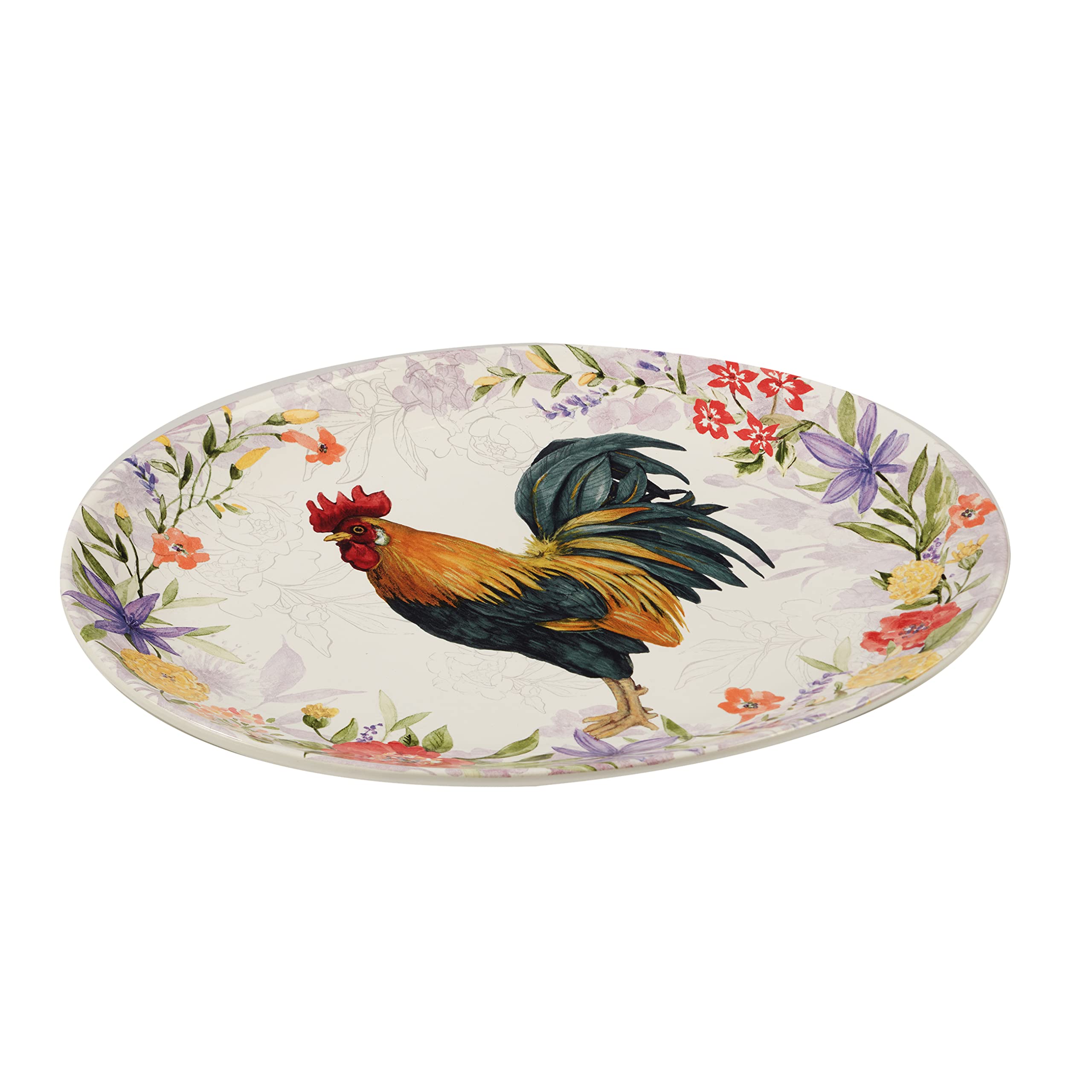 Certified International Floral Rooster Oval Platter 16" x 12", Multicolor