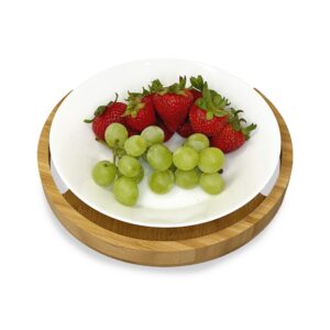 Bam&Boo Natural Bamboo Serving Tray Circular Modern with Handles — Food, Storage, Decor for Breakfast, Parties, Weddings, Picnics — (9”)