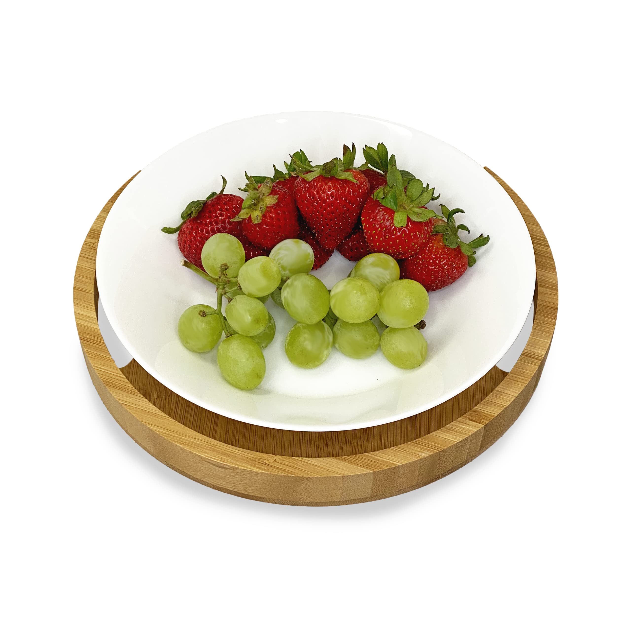 Bam&Boo Natural Bamboo Serving Tray Circular Modern with Handles — Food, Storage, Decor for Breakfast, Parties, Weddings, Picnics — (9”)