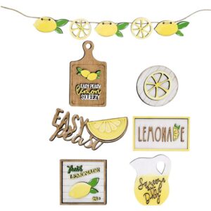 lemon decor lemon tiered tray decor set: 7pcs summer farmhouse farm tiered tray decor lemonade wooden tiered tray decor lemon garland tray wooden signs for kitchen lemon kitchen decor