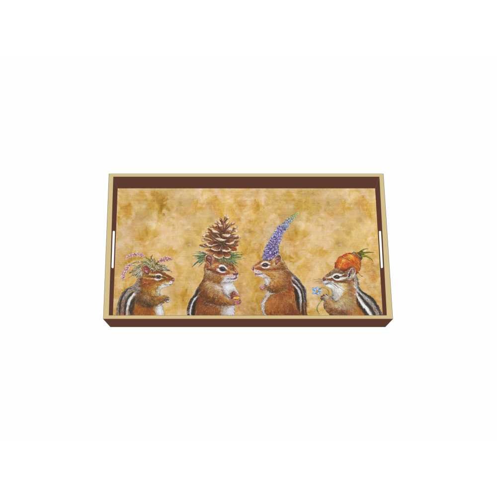 Paperproducts Design Decorative Serving Tray - Tabletop Kitchen Wooden Vanity/Serving Tray for Birthdays, Parties – Artistic Designs, Decorated Food Trays, Vicki Sawyer, Chipmunk Social Design