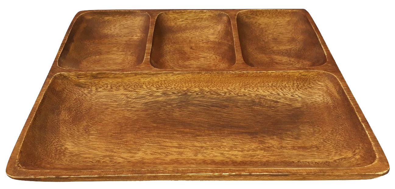 WeTheFounders SDS Handcrafted Acacia Wood Platter and Tray Perfect for Snacks Hummus Dip and Salsa Appetizer Server with 4 Sections, 11" x 1"H