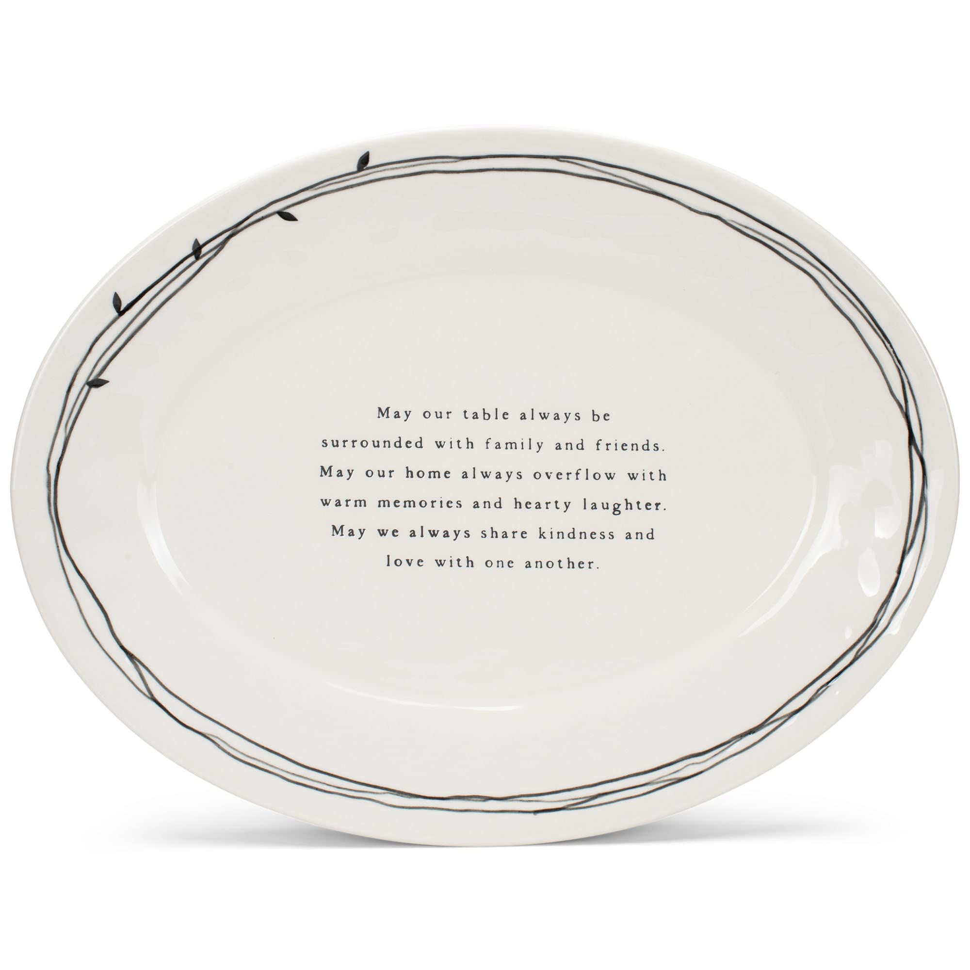 DEMDACO Family Blessings Black and White 17 x 13 Glossy Ceramic Stoneware Platter