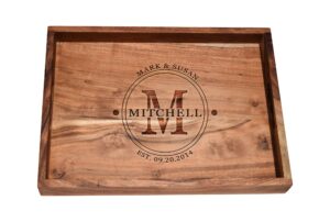 personalized monogram bar tray design – custom serving tray, wood drink tray with personalized design – home bar gift or housewarming gift – bourbon/whiskey lovers gift, fully customizable