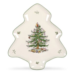 spode christmas tree-shaped platter, 14 – inch tree shaped serving plate, made of fine earthenware, perfect for holiday display and christmas gift