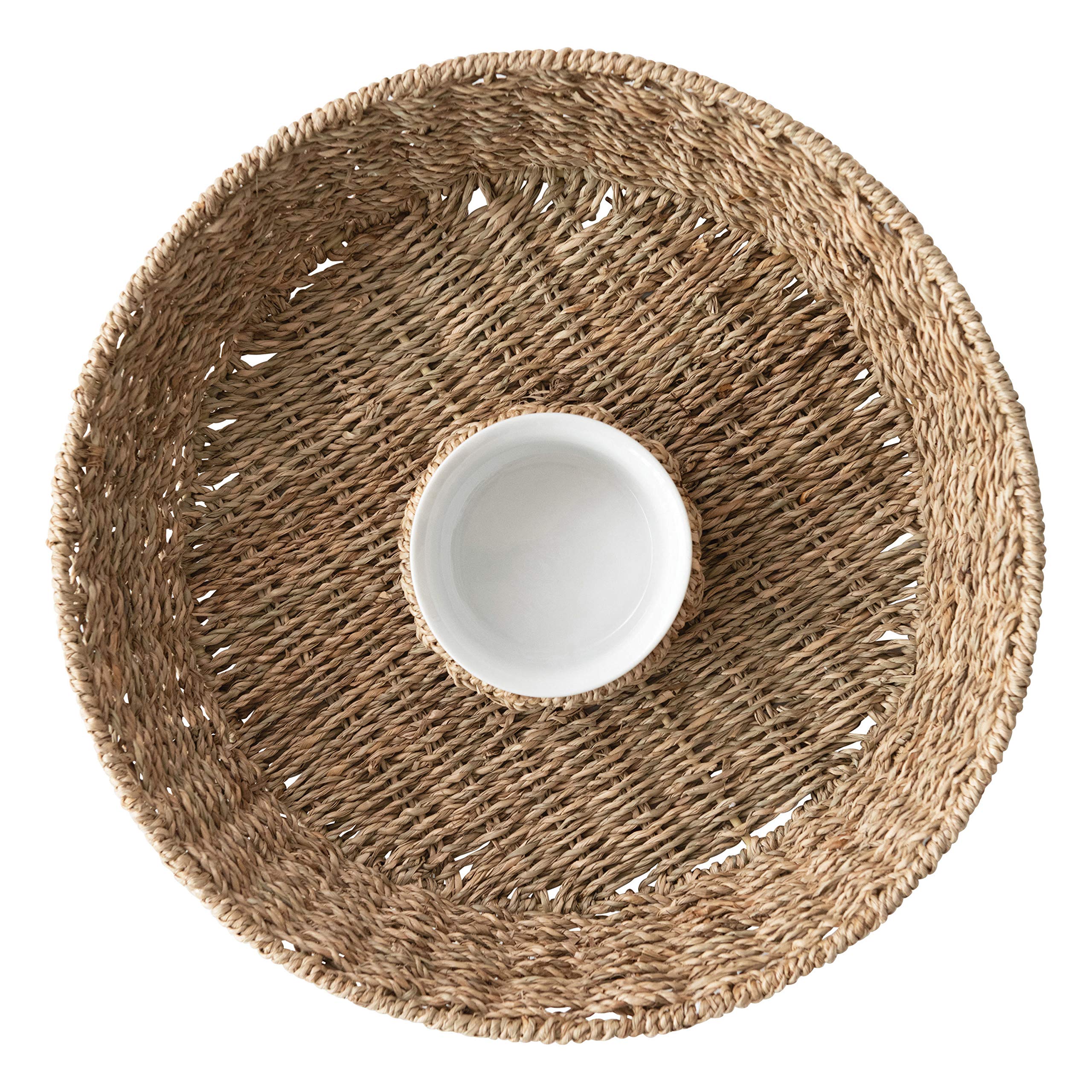 Creative Co-Op Hand-Woven Seagrass Basket with 6 oz. Ceramic Chip & Dip Bowl, Natural