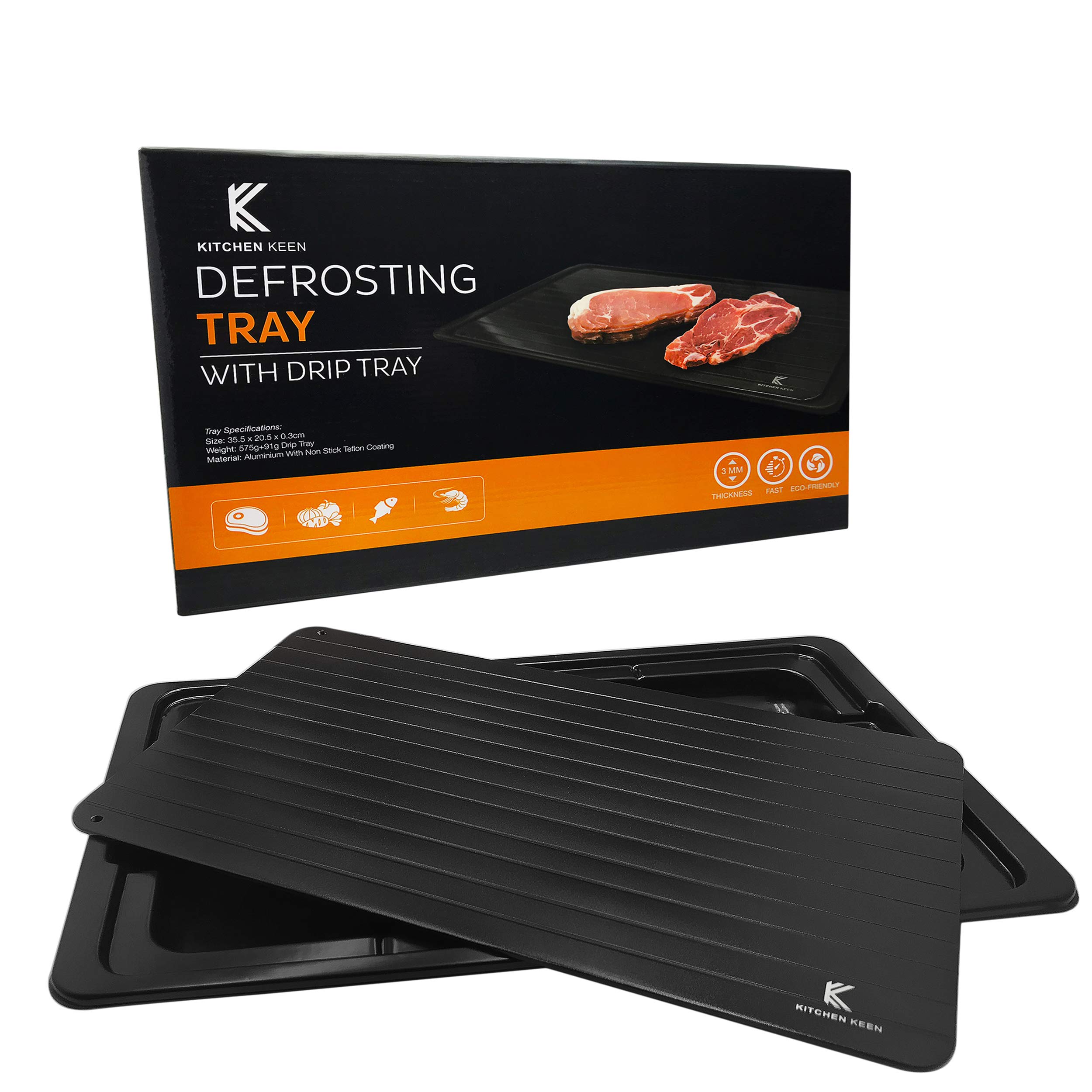 Kitchen Keen Defrosting Tray with Drip Tray | Defrost Frozen Food | Extra Large Size (14" x 8")