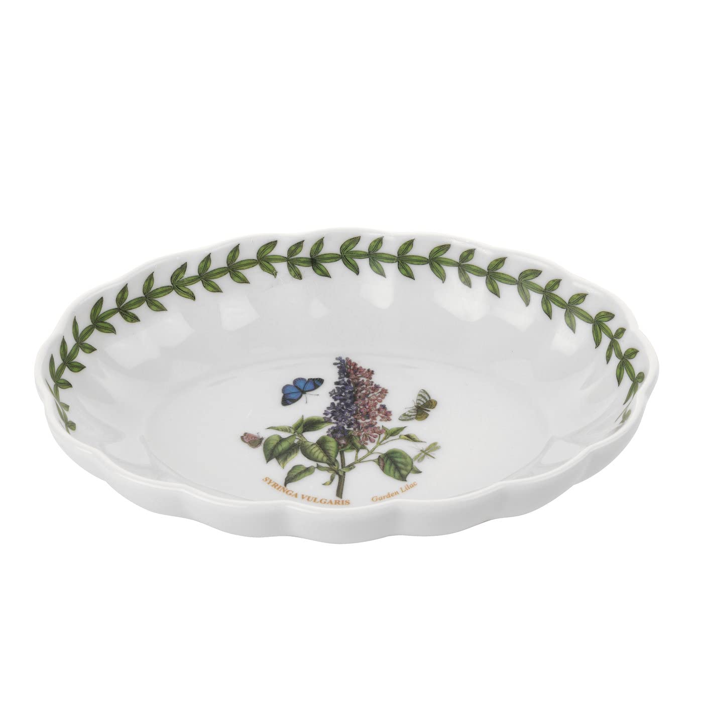 Portmeirion Botanic Garden Oval Fluted Dish | 6 Inch Small Serving Platter with Garden Lilac Motif | Made from Porcelain | Dishwasher and Microwave Safe