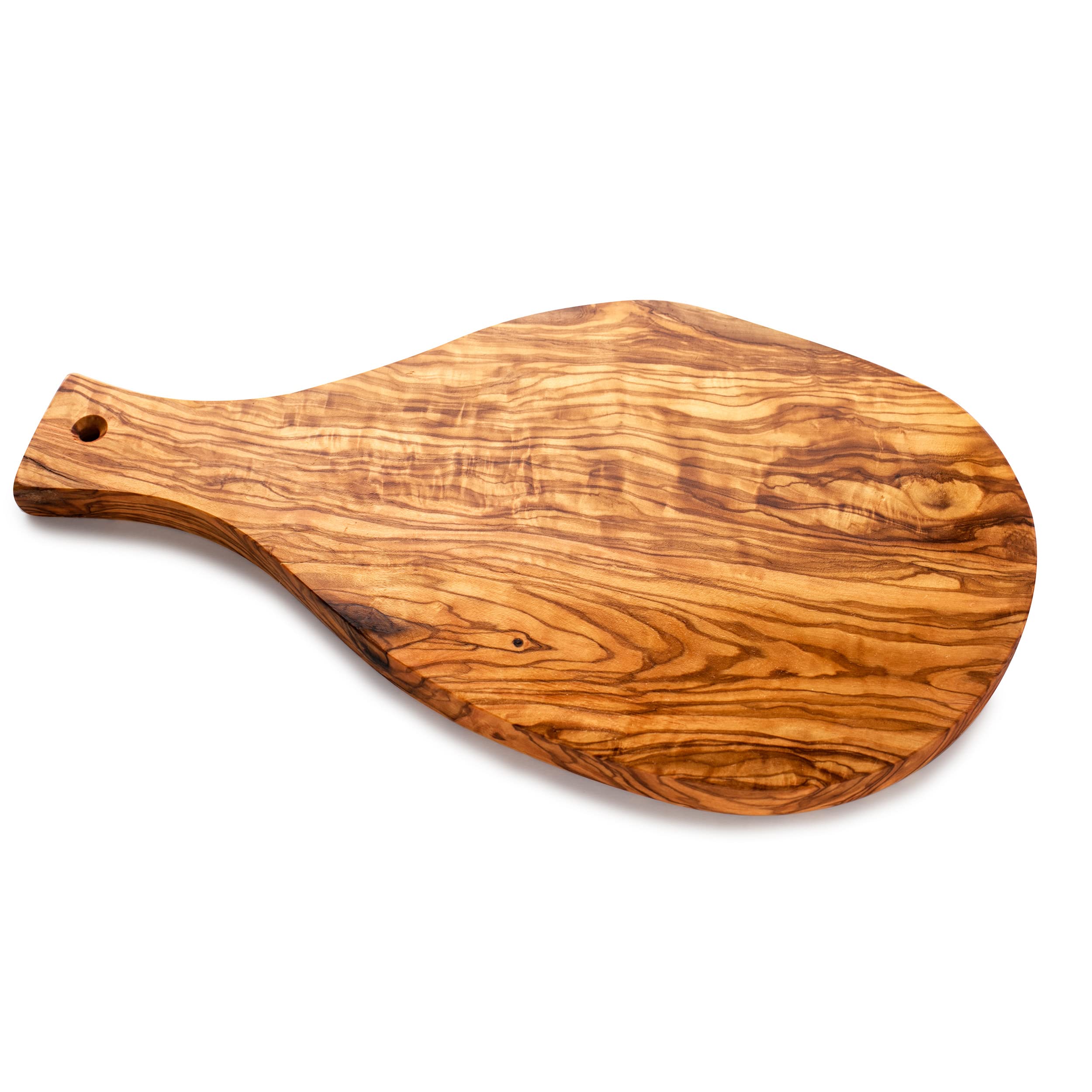 Forest Decor Olive Wood Serving Board, Wooden Cheese Board, Serving Board with Handle, Premium Hand Carved Kitchen Charcuterie Board for Meat, Bread, Vegetables, 15x7