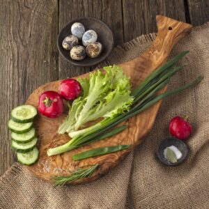 Forest Decor Olive Wood Serving Board, Wooden Cheese Board, Serving Board with Handle, Premium Hand Carved Kitchen Charcuterie Board for Meat, Bread, Vegetables, 15x7