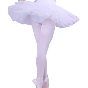 WOOSUN Women Professional Ballet Tutu Skirt 5 Layers Hard Organdy Platter Dance Pancake Tutus Skirts White