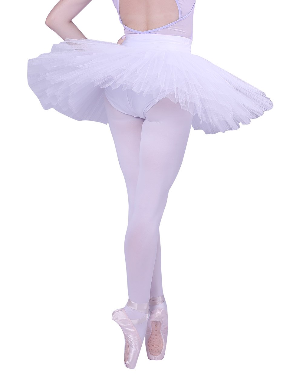 WOOSUN Women Professional Ballet Tutu Skirt 5 Layers Hard Organdy Platter Dance Pancake Tutus Skirts White