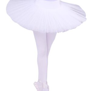 WOOSUN Women Professional Ballet Tutu Skirt 5 Layers Hard Organdy Platter Dance Pancake Tutus Skirts White