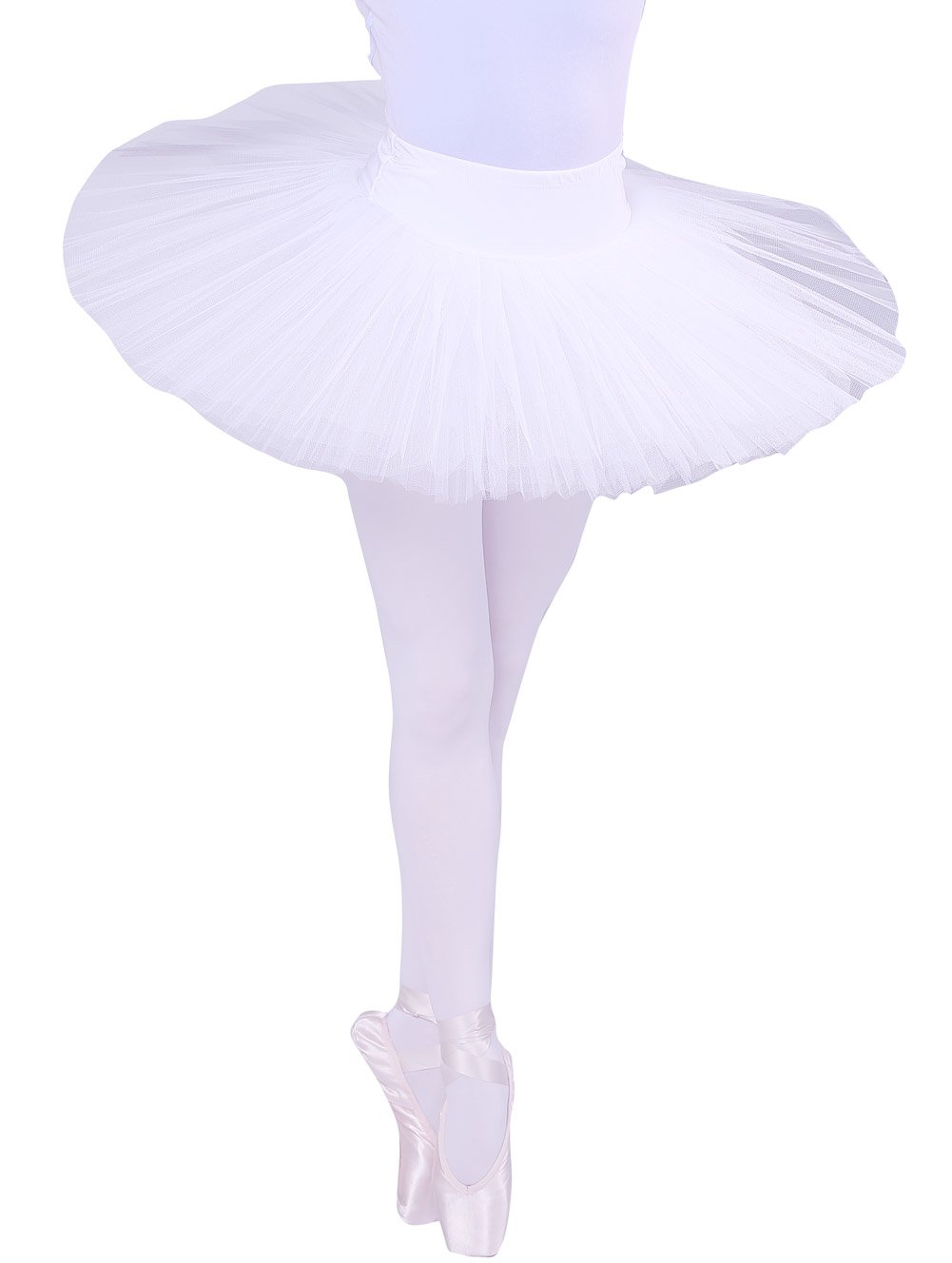 WOOSUN Women Professional Ballet Tutu Skirt 5 Layers Hard Organdy Platter Dance Pancake Tutus Skirts White