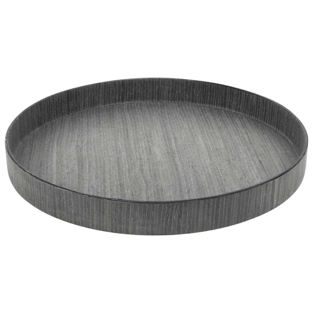 Koyal Wholesale Faux Wood Round Decorative Tray Rustic Wood Tray for Kitchen Counter, Driftwood Gray, 1-Pack