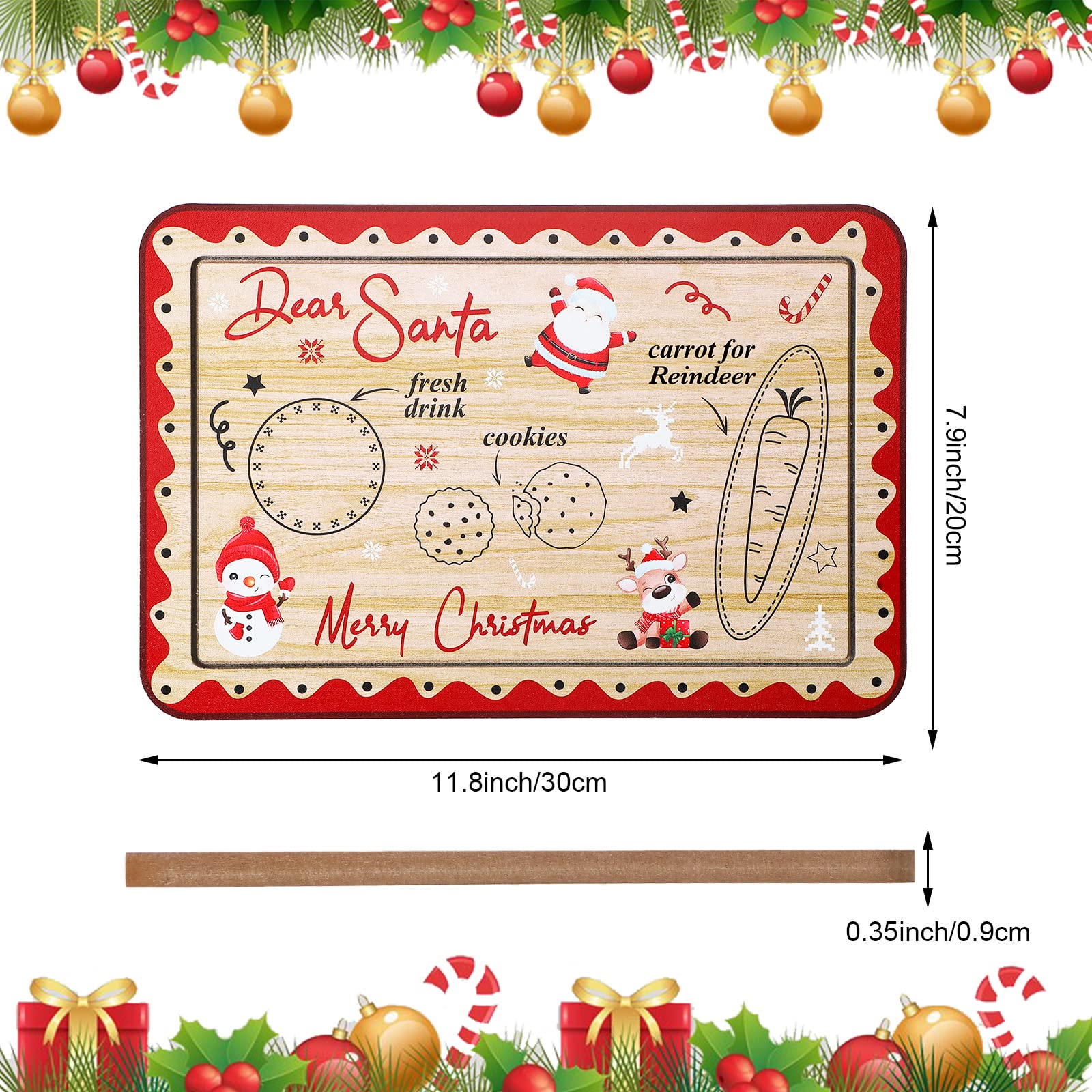 Santa Cookie Plate Dear Santa Christmas Cookies Plate Christmas Treat Santa Tray Wooden Tray Plate Platter Mat Wood Plates Christmas Decorations for Kids Christmas Supplies (Chic Rectangular)