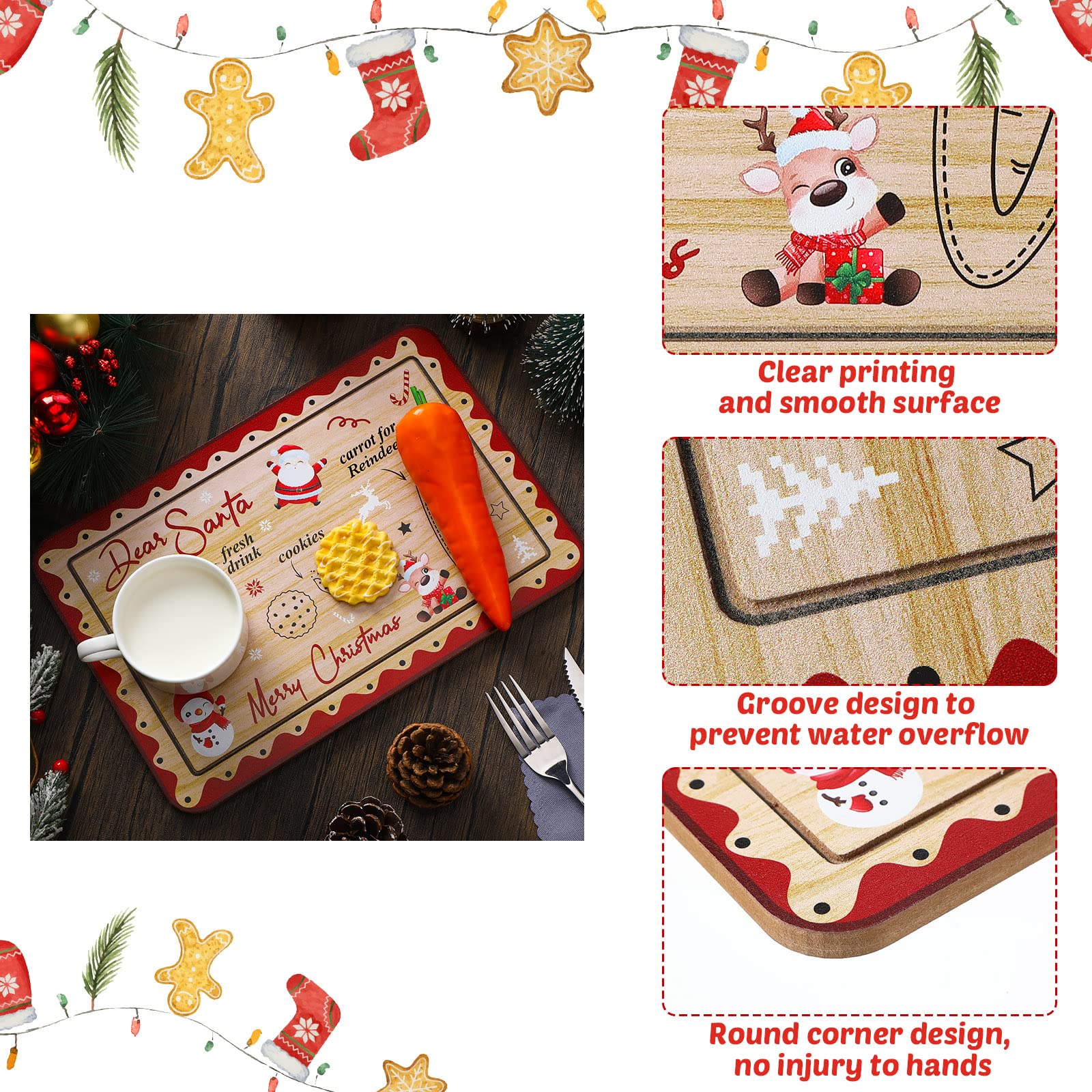 Santa Cookie Plate Dear Santa Christmas Cookies Plate Christmas Treat Santa Tray Wooden Tray Plate Platter Mat Wood Plates Christmas Decorations for Kids Christmas Supplies (Chic Rectangular)