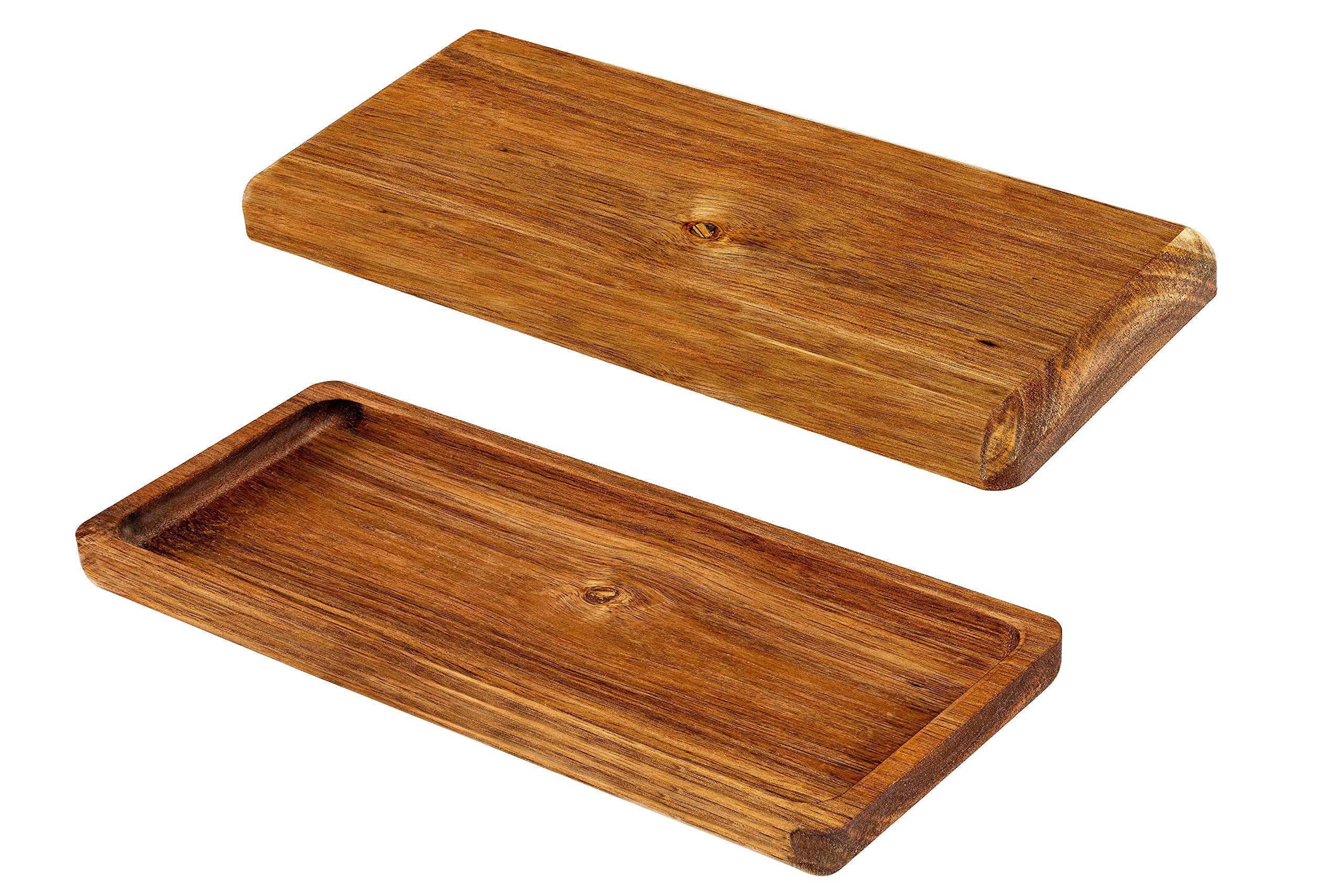 Strova Wood Serving Platters and Charcuterie Trays, Set of 2, Rustic Wooden Servers with Raised Edge, Serve Cheese, Sushi, Holiday Snacks, and More