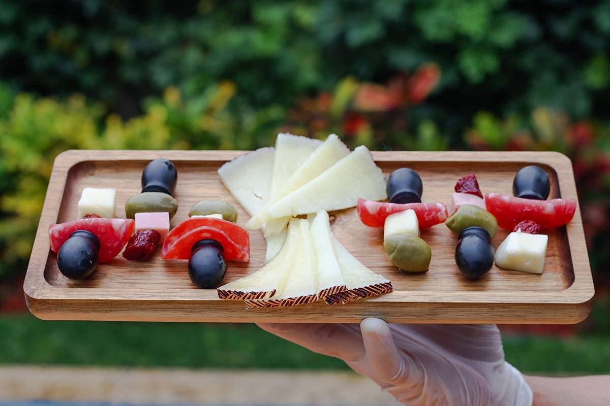 Strova Wood Serving Platters and Charcuterie Trays, Set of 2, Rustic Wooden Servers with Raised Edge, Serve Cheese, Sushi, Holiday Snacks, and More