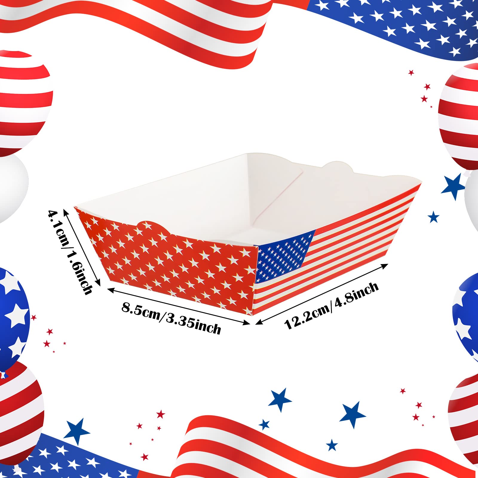 24 Pcs 4th of July Paper Food Tray American Flag Paper Food Tray Disposable Patriotic Party Decorations Red White and Blue Food Serving Trays Food Boat for Independence Day Memorial Party Supplies