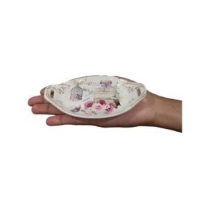 MGeezz Mini Ceramic Serving Tray with Handles for Chocolate,Dry Fruit & Cookies Tray Decorative Tray for Tea Bag/Modern Design Ceramic Dessert Serving Plat for Tableware or Restaurant Desk (Floral)