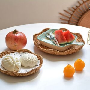 suiwoyou Hand-Woven Rattan Fruit Tray Storage Bread Basket Serving Tray Home Decoration Food Serving Platter 2 Pieces