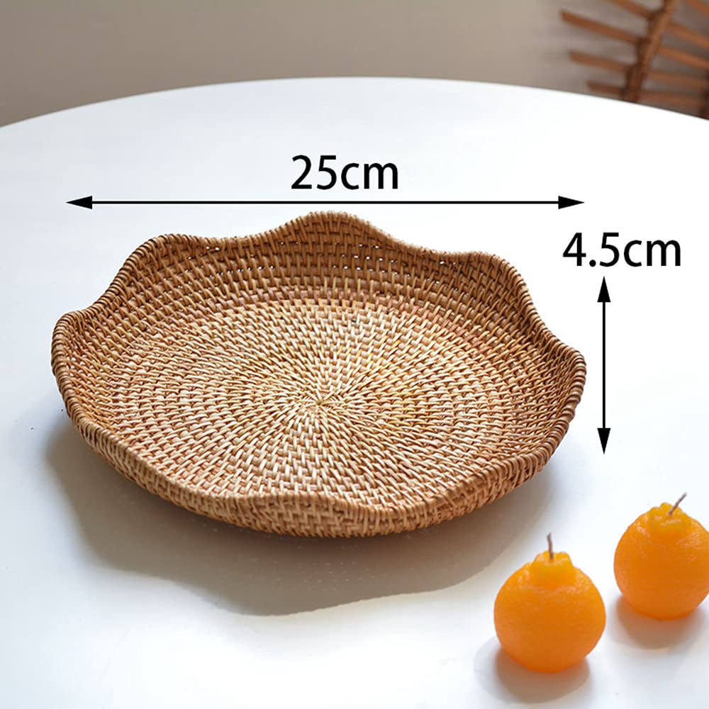 suiwoyou Hand-Woven Rattan Fruit Tray Storage Bread Basket Serving Tray Home Decoration Food Serving Platter 2 Pieces