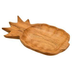 aeravida adorable tropical fruit pineapple carved teak wood snack plate | versatile wood fruit plate | teak tree wood kitchen decor| handmade home serving platter for dish| kitchen decorative food