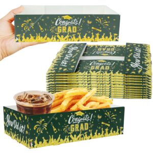 green and gold graduation party decorations 30 pcs disposable food trays 2023 graduation party supplies graduation snack trays congrats grad paper food trays disposable food holders for popcorn