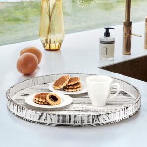 16 Inches Extra Large Solid Wooden Serving Tray Round Tea Coffee Table Tray Snack Food Meals Serving Plate Kitchen Party Bar Server Breakfast Tray with Raised Edge Decorative Ottoman Tray White